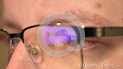 Reflection of the Computer Screen in Glasses. Stock Footage - Video of ...