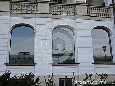 Reflection Of Polish Supreme Court In Three Historic Building Windows ...
