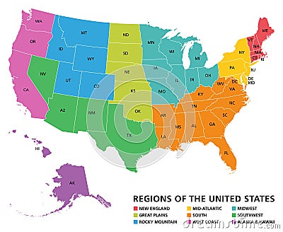 Regions Of The United States Of America, Political Map Vector ...