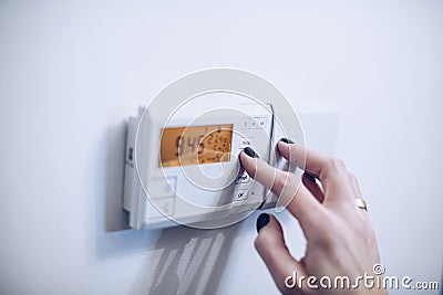 Regulating Temperature On Modern Home Heating Control Panel Royalty ...