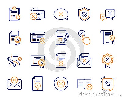 Reject Or Cancel Line Icons. Set Of Decline, Cancellation And Dislike ...