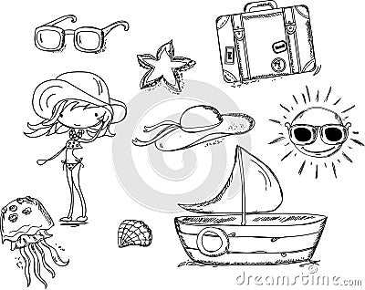 Relax On The Beach, Doodle Vector Stock Images - Image: 23363544