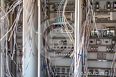Relay Hall With A Variety Of Wires In The Process Of Installation ...