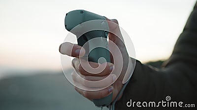 Remote Controller of a Modern Fpv Drone in One Hand Pilot System Stock ...