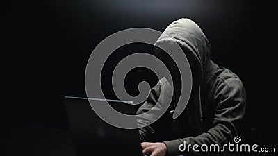 Remote View of Unrecognizable Hacker Man Stretching Hands and Starting ...