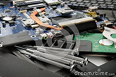 Laptop Computer Disassembled into Broken Pieces Stock Photo - Image of ...