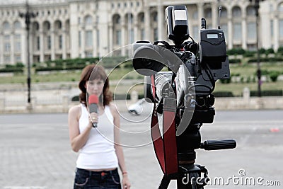 TV Reporter at the News Desk Stock Photo - Image of breaking, live ...