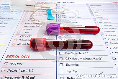 Requisition Form With Blood Tubes Samples And Butterfly Needle And ...