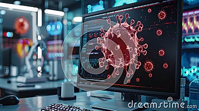 Research Lab With Computer Displaying Virus Model. Sci-tech Environment ...