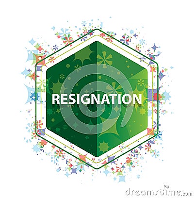 Resignation Floral Plants Pattern Green Hexagon Button Royalty-Free ...