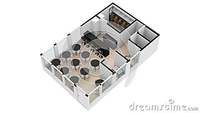 Restaurant Interior Cross-section. Cafe Floor Plan. Cafe Furniture ...