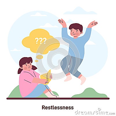 Restlessness As A ADHD Symptom. Attention Deficit Hyperactivity Cartoon ...