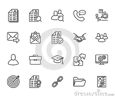 Resume Flat Line Icons Set. Hr Human Resources, Job Application, Interview Employee Profile ...