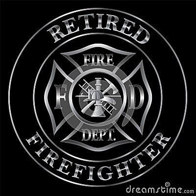 Retired Firefighter Silver Emblem Cartoon Vector | CartoonDealer.com ...