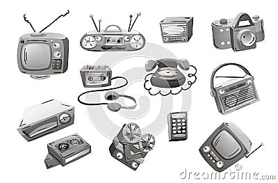 Retro Devices In Mixed Style, Flat Cartoon Comics. | CartoonDealer.com ...