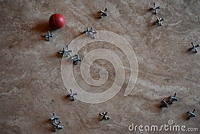 Retro Game Of Jacks With Red Ball On Marble Floor Stock Image ...