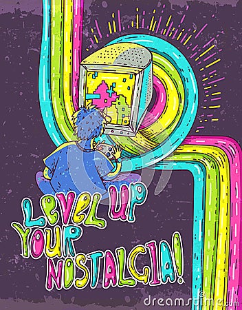 Retro Gaming In The 80s - Nostalgic Vector Illustration Of Classic ...