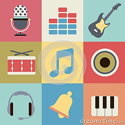 Retro Music Icons Cartoon Vector | CartoonDealer.com #38971253