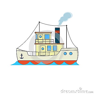 Retro River Boat In Cartoon Style On White Background Vector ...