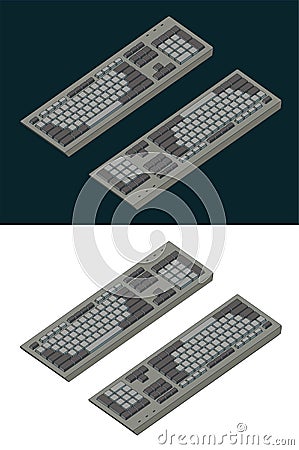 Retro Style Keyboard Isometric Color Drawings Vector Illustration ...