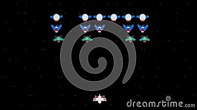 Retro Style Video Game of Spaceship Shooting on Space Monsters Stock ...
