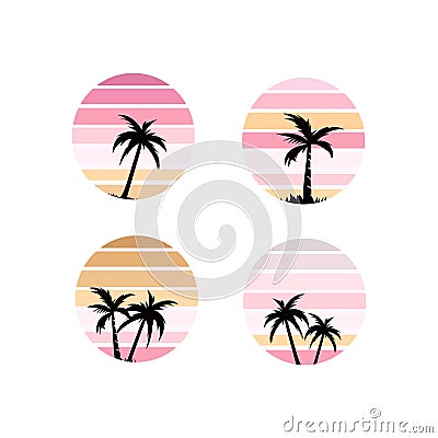 Retro Sunsets In The Style Of The 80s And 90s. Abstract Background With ...