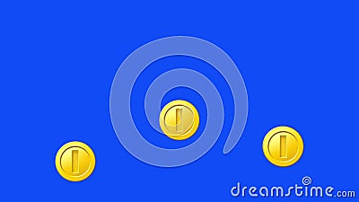 Retro Video Game Arcade Golden Coins on a Blue Screen Background Stock ...