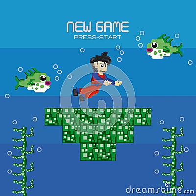 Retro Videogame Pixelated Scenery Cartoon Vector | CartoonDealer.com ...