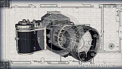 Vintage Camera Blueprint Schematic Drawing Stock Photo | CartoonDealer ...
