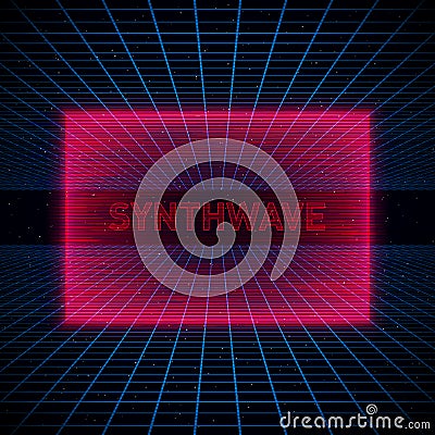 Retrofuturistic Red Hologram Rectangle, HUD Element On Dark Starry ...