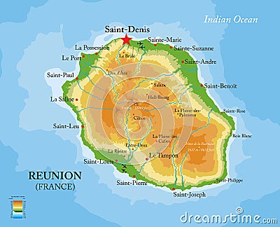 Reunion Island Highly Detailed Physical Map Vector Illustration ...