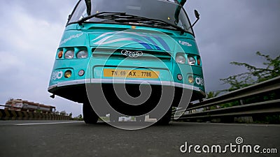 Reverse Bus Passing Over the Camera Stock Video - Video of highway ...