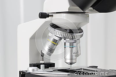 Revolver System Of Biological Microscope Lenses In The Laboratory ...