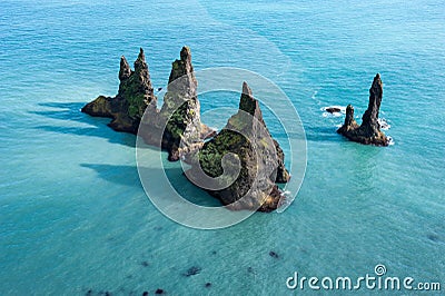 Reynisdrangar Cliffs In The Ocean, South Iceland Stock Photo - Image ...