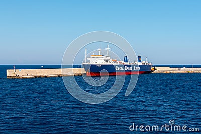 Creta Cargo Lines Ship Docking At The Port Of Rhodes, Greece Editorial ...