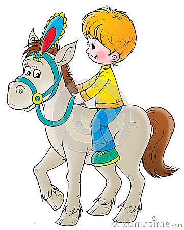 Cartoon Boy and Girl Riding a Pony Horse Stock Vector - Illustration of ...