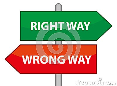 Right Way And Wrong Way Road Signs. Vector Indecision Concept ...