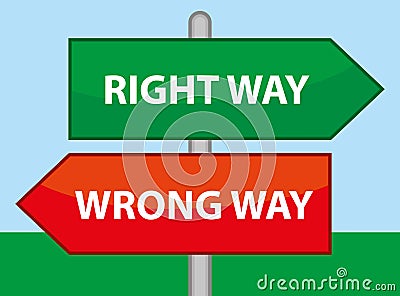 Right Way And Wrong Way Road Signs. Vector Indecision Concept ...