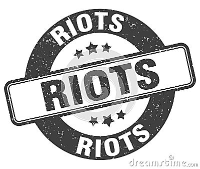 Riots Stamp. Riots Label. Round Grunge Sign Cartoon Vector ...