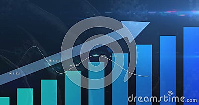 Rising Bar Chart With Upward Arrow And Data Points Image Stock Photo ...