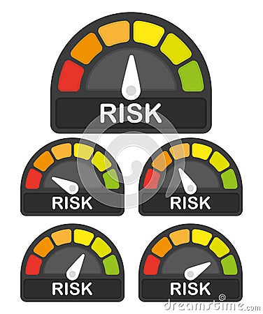 Risk Icon Set On Speedometer On White Background. High Risk Meter ...