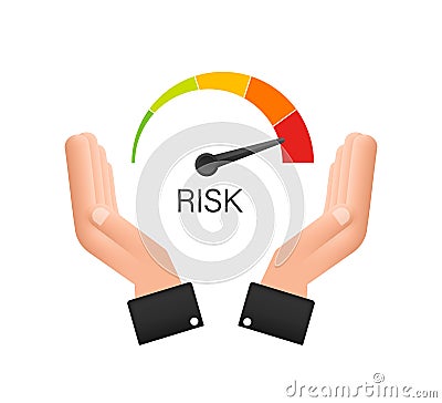 Risk Icon On Speedometer In Hands. High Risk Meter. Vector Stock ...