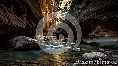 The River Flows Inside The Cave, Generative AI. Royalty-Free Stock ...