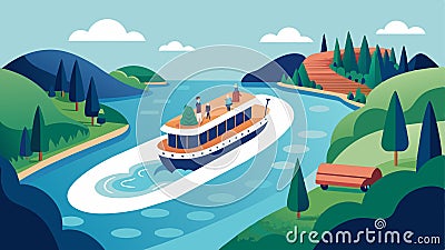 The Riverboat Slowly Makes Its Way Down The Winding Waterway Providing ...