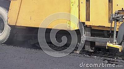 Road Construction. Applying New Hot Asphalt. Stock Video - Video of ...