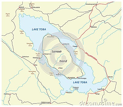 Road Map Of Indonesian Volcano Lake Toba On Sumatra Royalty-Free Stock ...