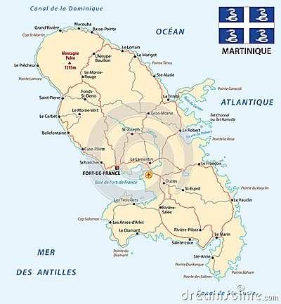 Road Map Of Martinique With Flag Royalty-Free Stock Photography ...