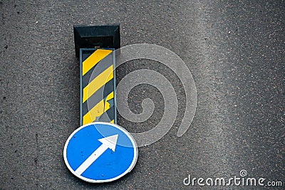 A Road Sign Indicating The Separation Of Traffic Flows Is Installed On ...