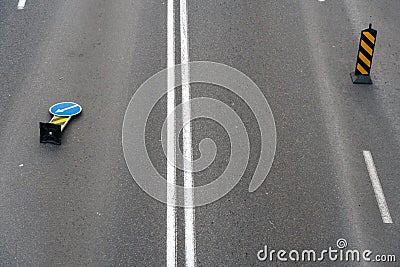 A Road Sign Indicating The Separation Of Traffic Flows Is Installed On ...
