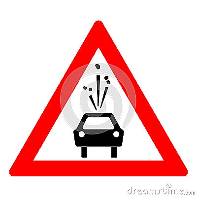 Road Sign Of Rock Slide. Rock Fall Warning Sign. Red Triangle And ...
